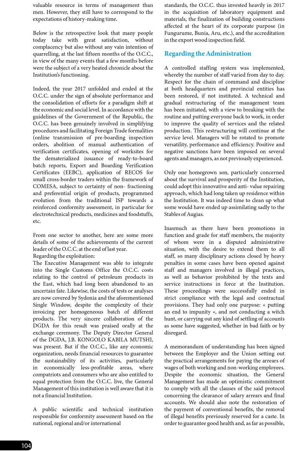 Office Congolais de Contrôle "OCC" – Page 74 – Bâtissons la Confiance